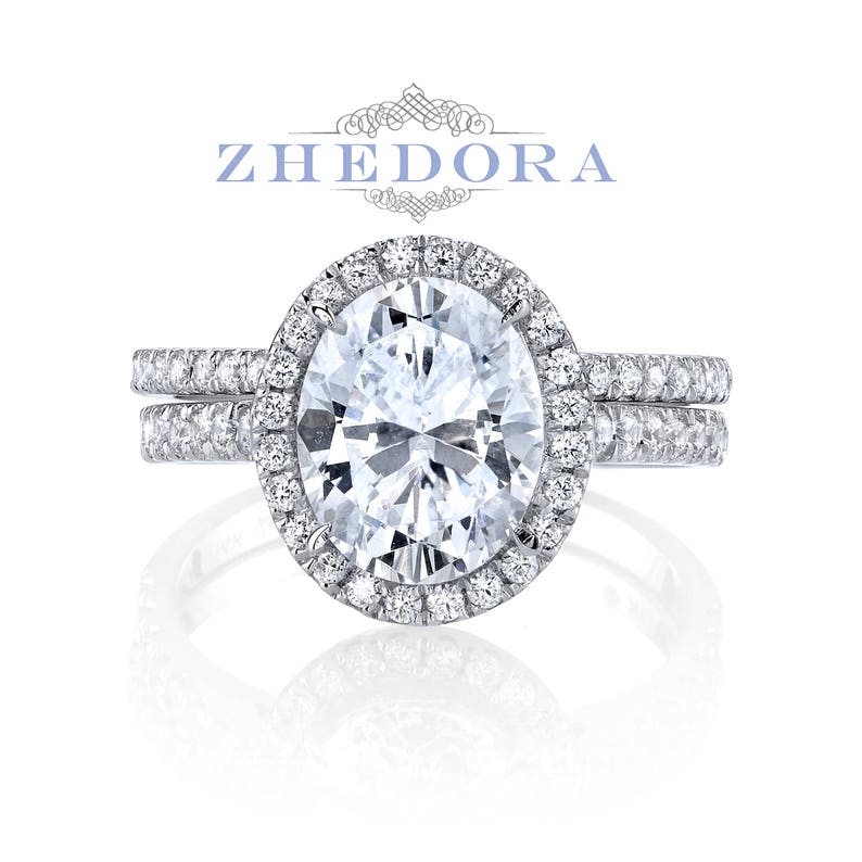 Oval Bridal Set in 14k or 18k White Gold , Large Oval Ring & Band ...