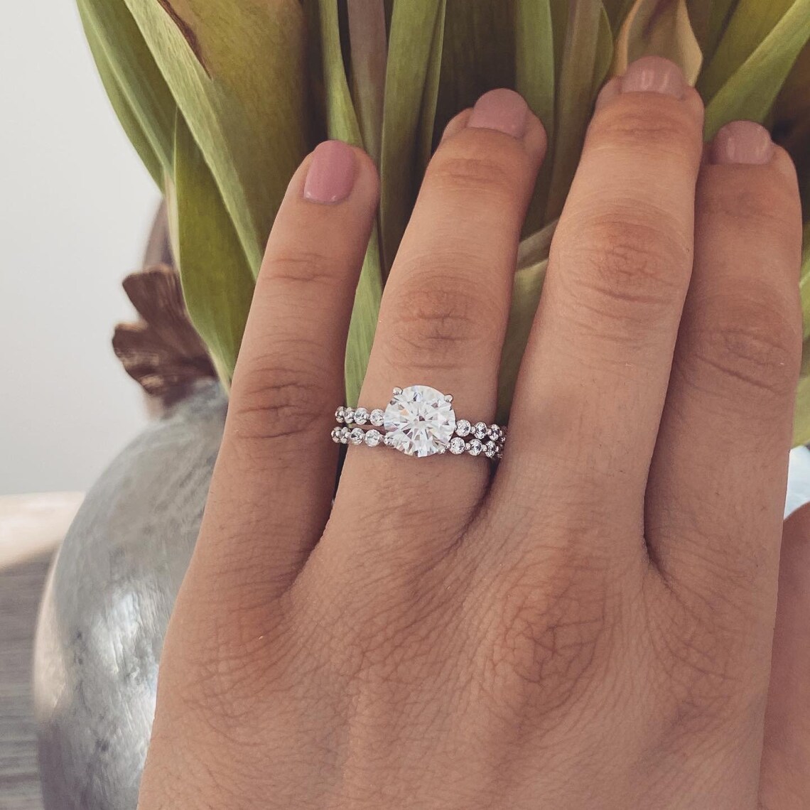 2 CT Round Engagement Ring Set in 14k/18k White Gold Round - Etsy