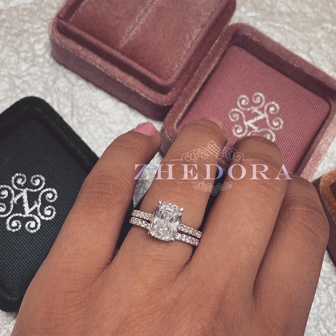 Elongated Cushion Bridal Set in 14k/18k Gold, Elongated Cushion ...