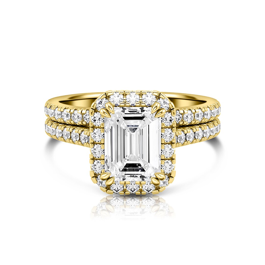 Yellow Gold Lab Grown Diamond Engagement Ring and Band, Lab Diamond ...