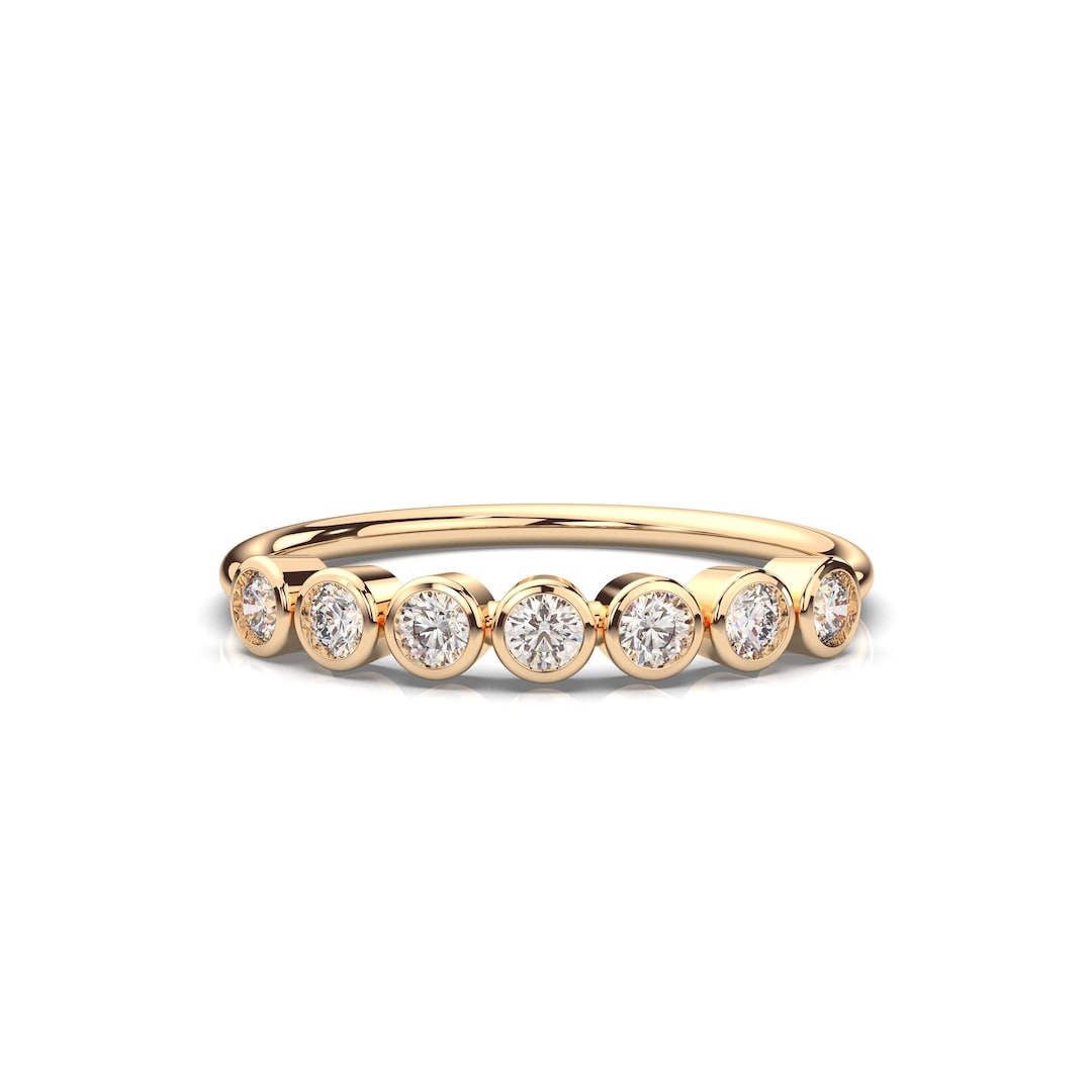Bezel Set Diamond Band in 14k Gold / Bezel Set Diamond Ring / Thin Gold ...