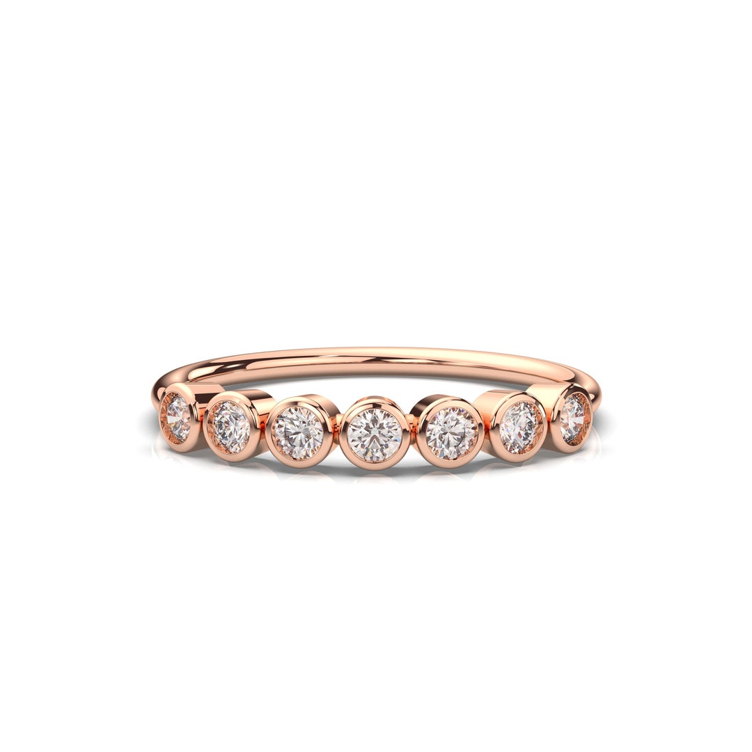 Solid Rose Gold Diamond Bezel Band / Bezel Set Diamond Ring / Simple ...