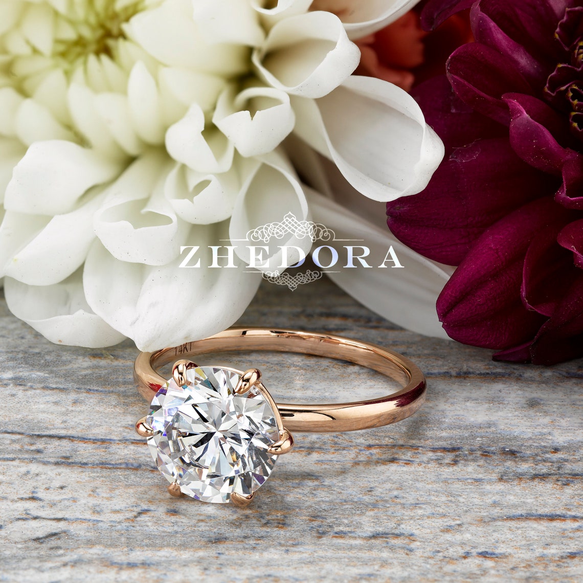 3 CT Round Engagement Ring Solid Gold Dainty Solitaire Ring - Etsy