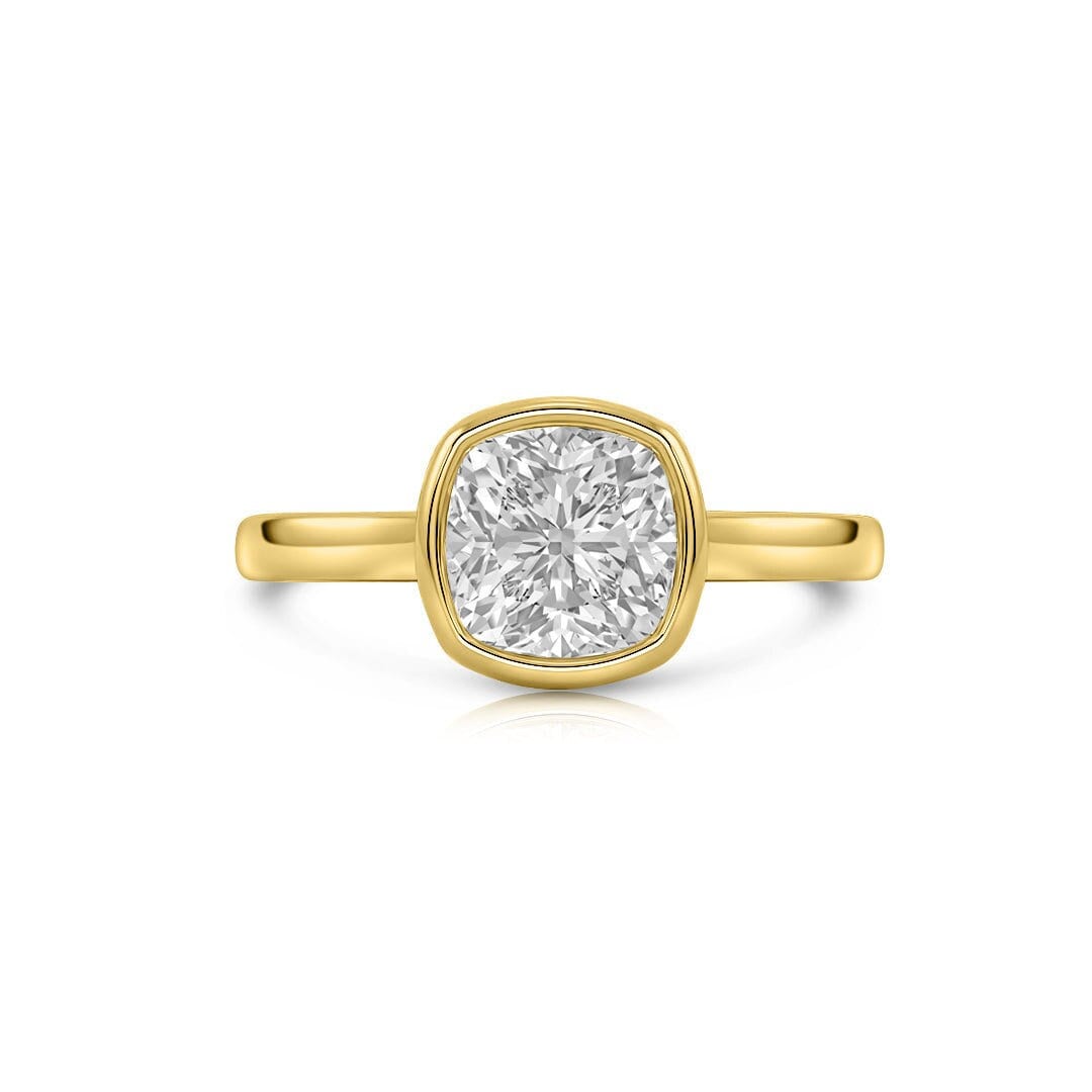 Bezel Cushion Engagement Ring , Bezel Setting , Yellow Gold Ring ...