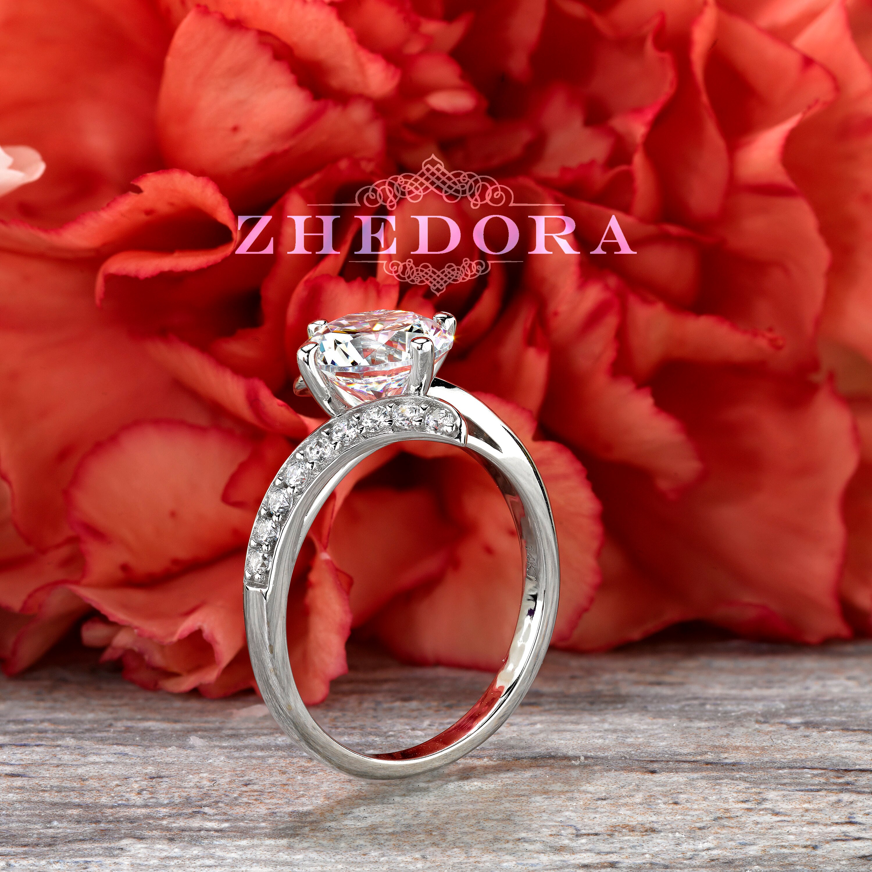 2.0 CT Round Bypass Engagement Ring in Solid 14k/18k White Gold, Bypass ...