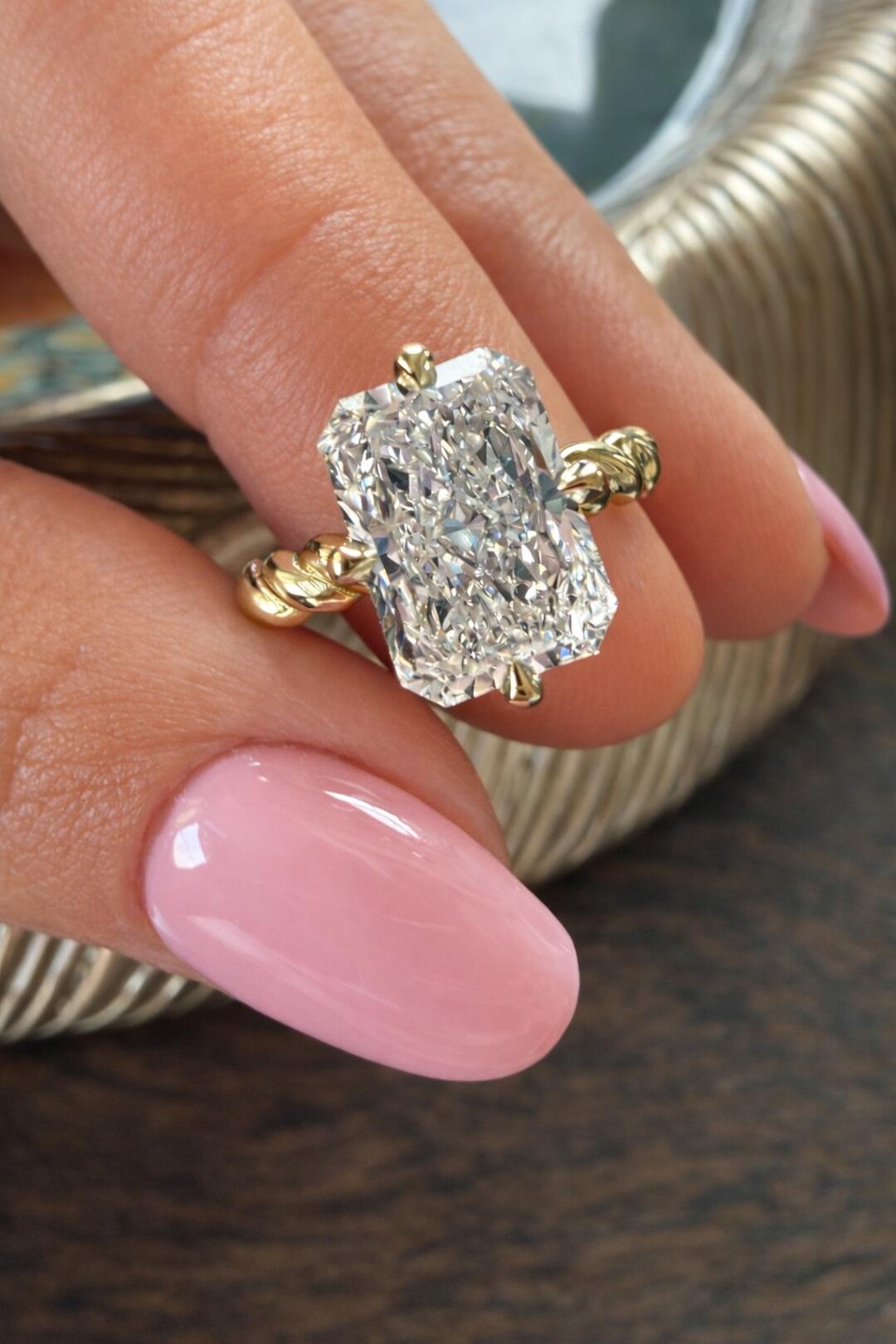 2 CT Radiant Cut Lab Diamond Engagement Ring, E VS1 , Rope Band Ring ...