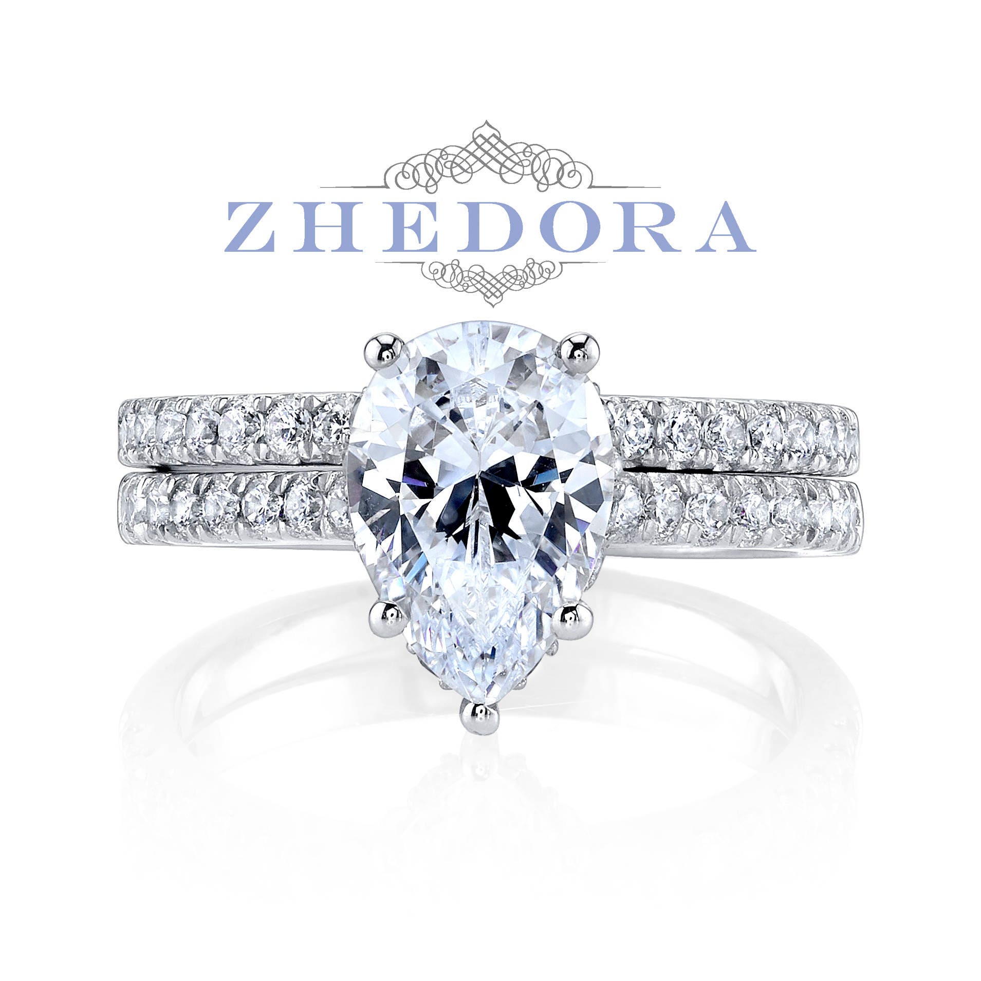 Pear Engagement Set in Solid 14k/18k White Gold Pear Shape - Etsy