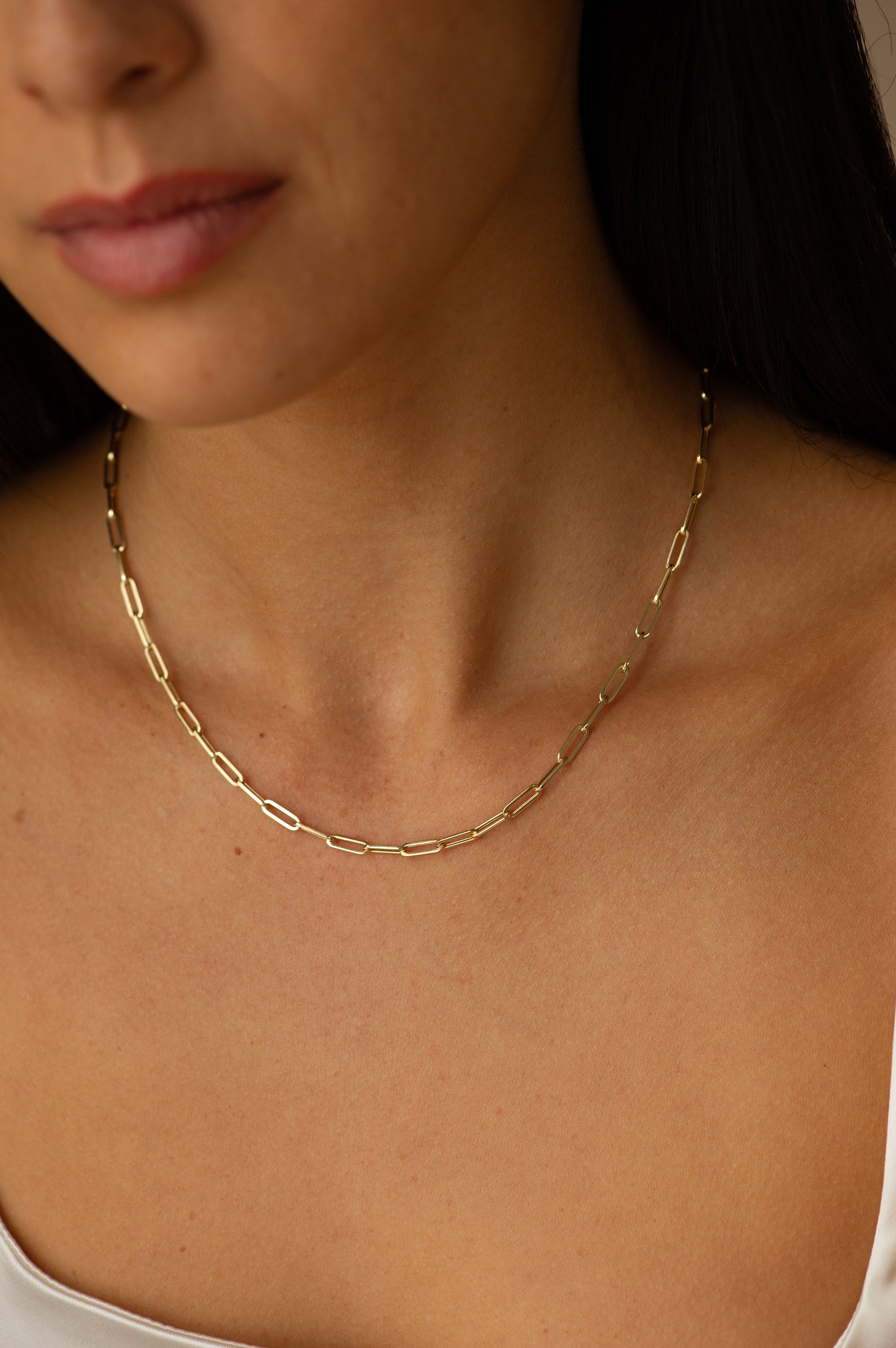 14K Gold Paperclip Chain , Layering Gold Chains , Paperclip Chains ...