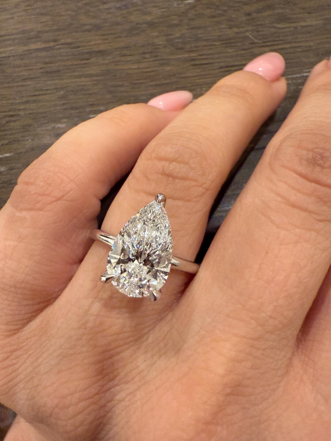 REAL Lab Grown Diamond Ring E VS1/2 , 4 CT Pear Diamond Lab Grown ...