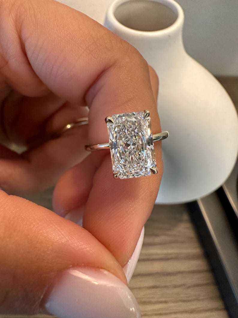 Lab Grown Diamond Ring , 4 CT Radiant Cut Lab Diamond Engagement Ring ...
