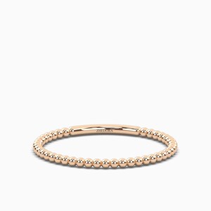 Gold Beaded Ring, 14k Solid Gold Wedding Band, Stackable Ring, Dainty 14k Gold Band, Beaded Gold ...