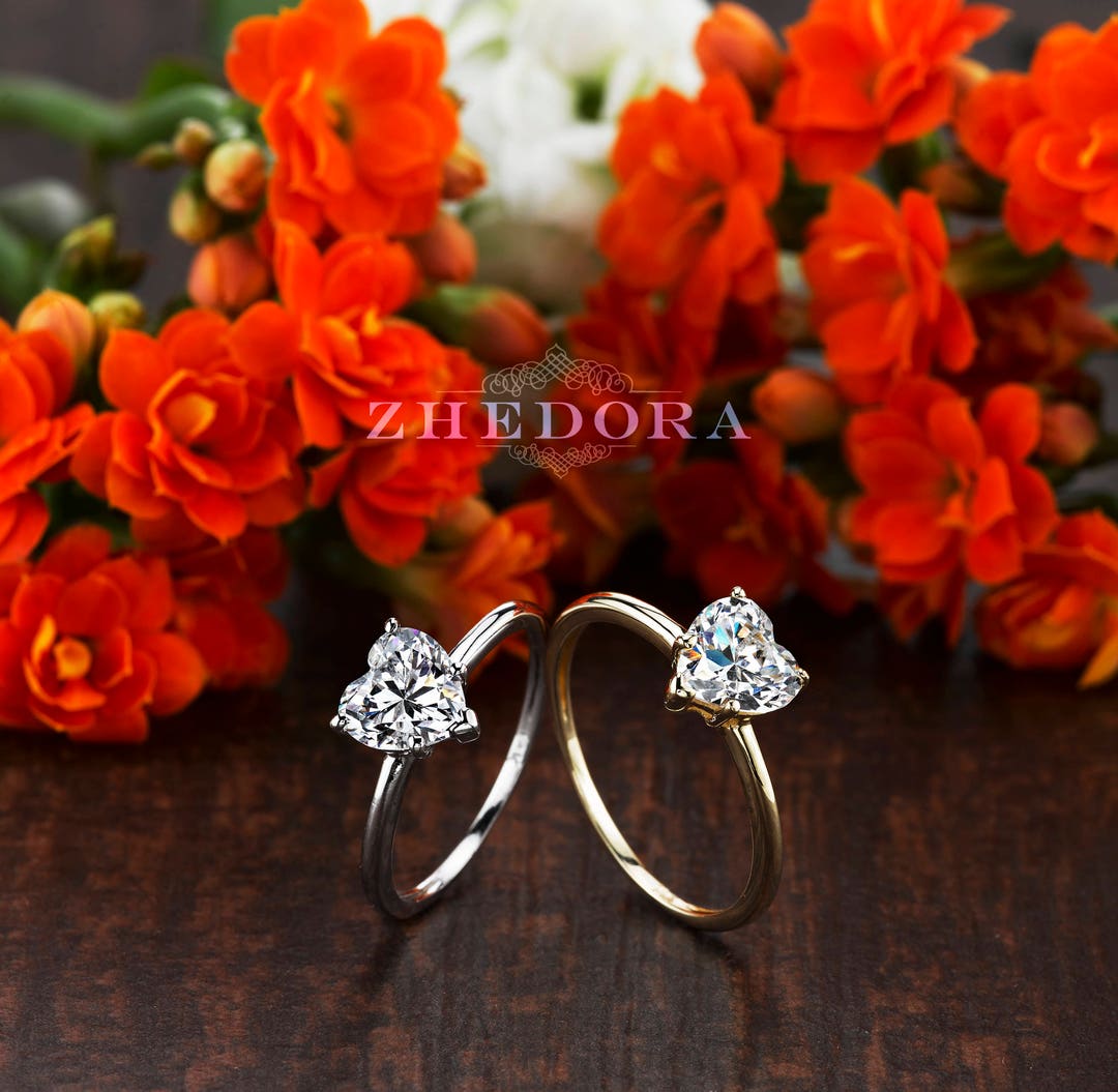 Brilliant Heart Solitaire Engagement Ring, Heart Moissanite Ring ...