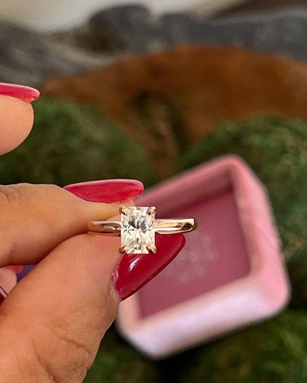 Radiant Solitaire Ring Solid White Gold , Radiant Cut Moissanite Ring ...