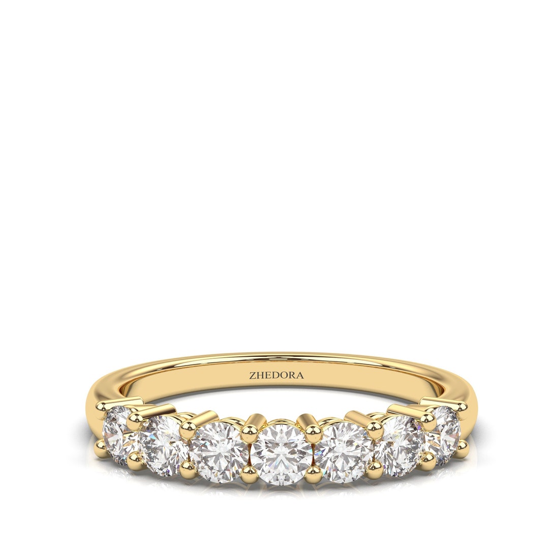 Diamond Wedding Ring / 14k Solid Gold 7 Stone Basket Setting Shared ...