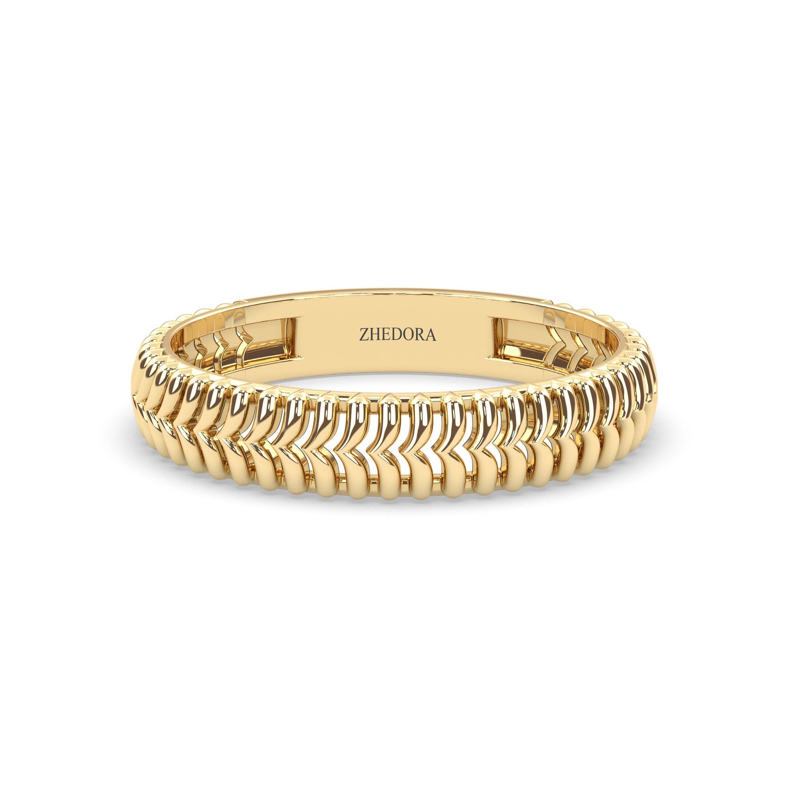 Solid Gold Wedding Band, Stackable Band, Zipper Ring, 14K Gold Bridal ...