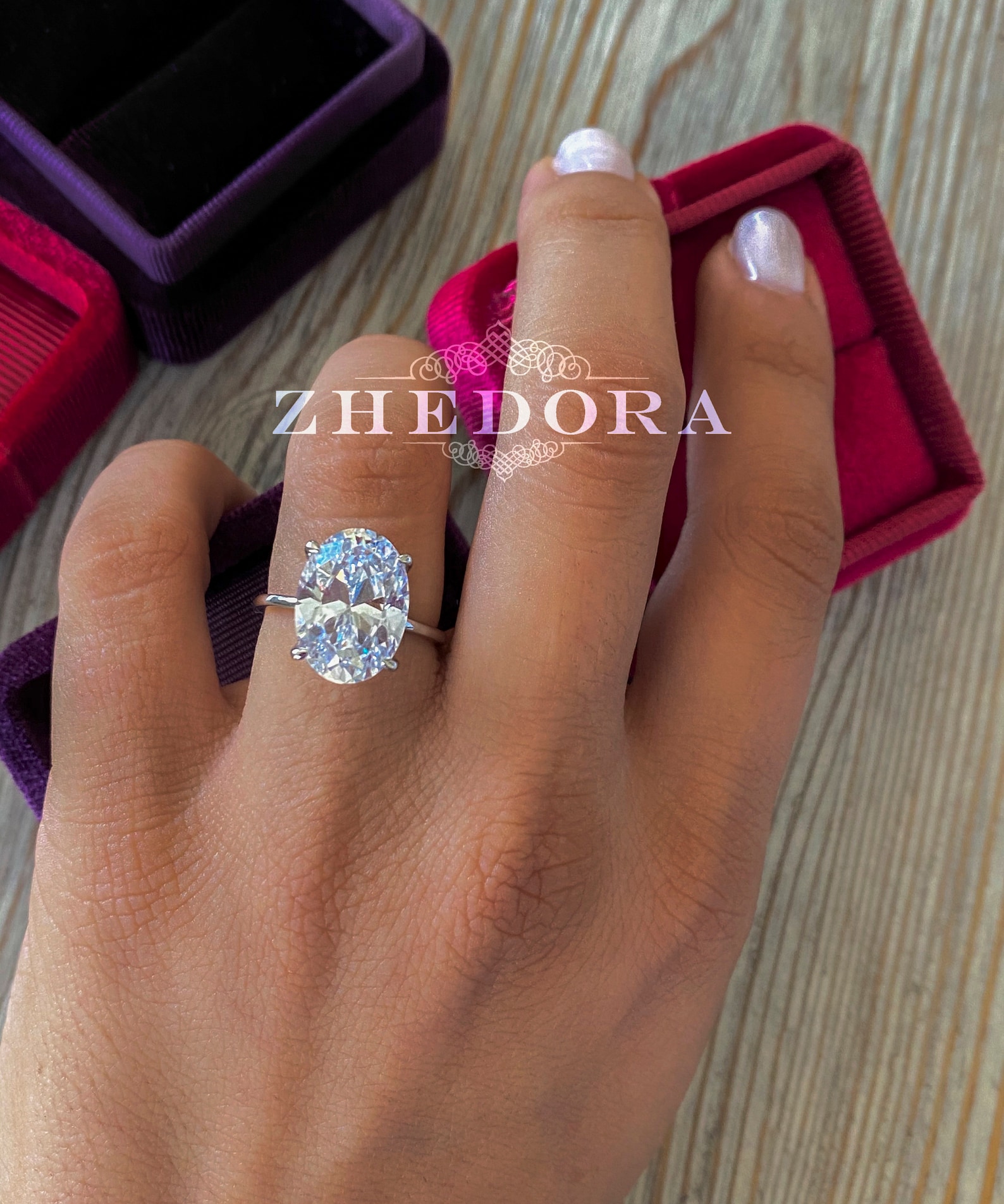 6 CT Oval Solitaire Engagement Ring , Oval Cut Engagement Ring, Hidden ...