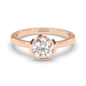 Bezel Round Cut Diamond Engagement Ring, 1 Ct Round Engagement Ring ...