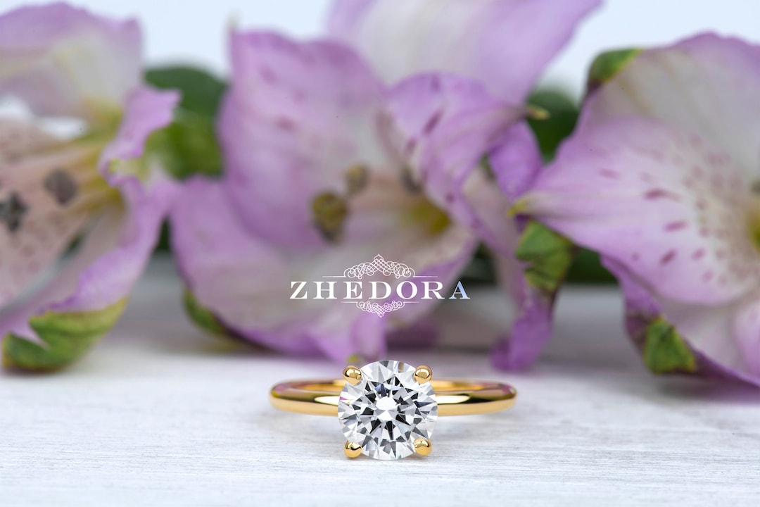 1 CT Round Lab Diamond Engagement Ring, 14k Yellow Gold, Certified IGI ...