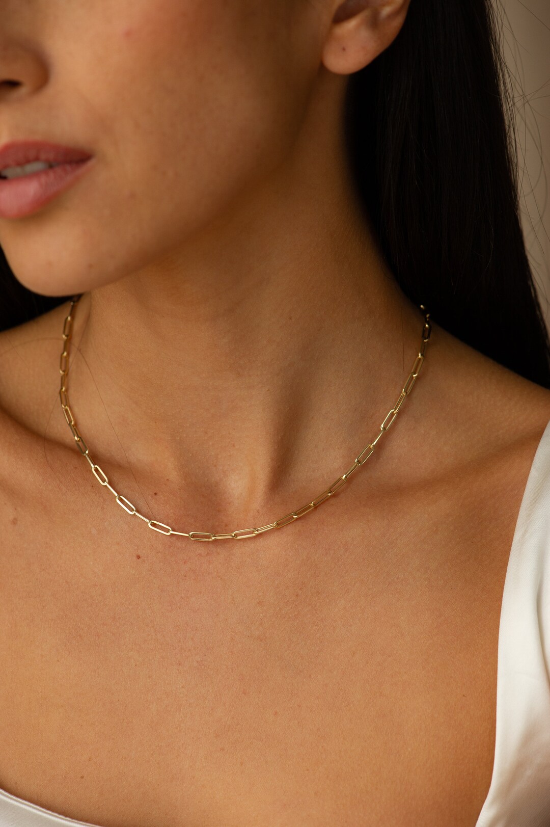 14K Gold Paperclip Chain , Layering Gold Chains , Paperclip Chains ...