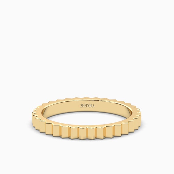 Solid Gold Fluted Band Stackable 14k Gold Ring Gold Fashion Jewelry Gold Wedding Band Dainty Wedding Band Classic 10k or 14k or 18 Band