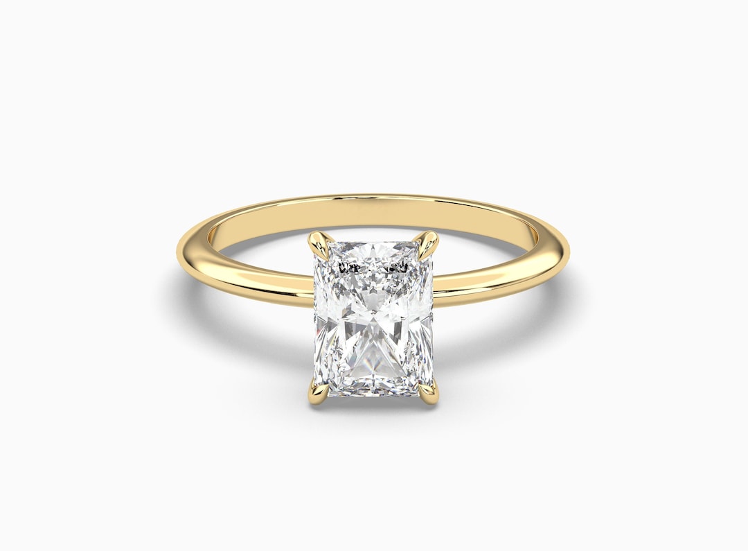 Classic Solitaire Radiant Cut Engagement Ring / Solid Gold Lab Grown ...