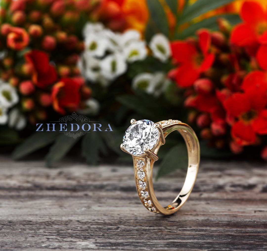 Channel Set Engagement Ring 14k Yellow Gold, Channel Set Wedding Ring ...