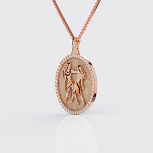 Gemini Diamond Necklace, Heavy Medallion Zodiac Pendant Necklace, Solid ...