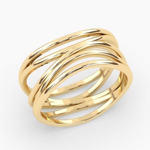 Gold Crossover Ring / Solid Gold Fashion Ring / Highway Ring / Wrap ...