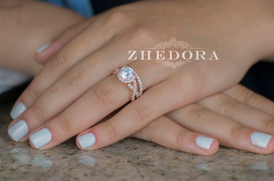Rose Gold Wedding Ring Set Women , Moissanite Ring Set , Classic Ring ...