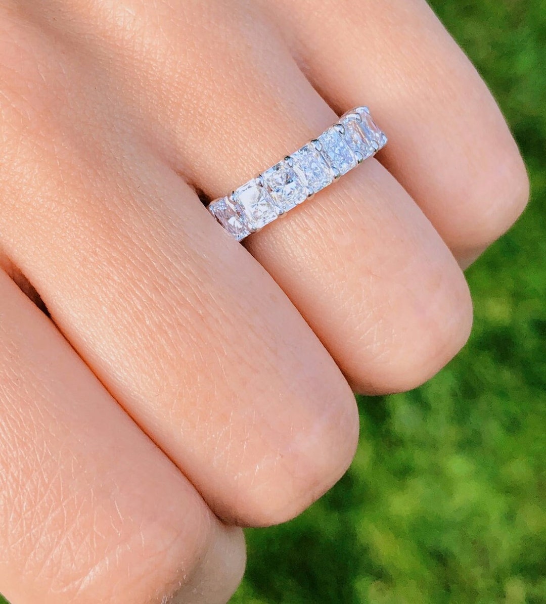 White Gold Radiant Cut Eternity Wedding Band Stacking Wedding Band ...