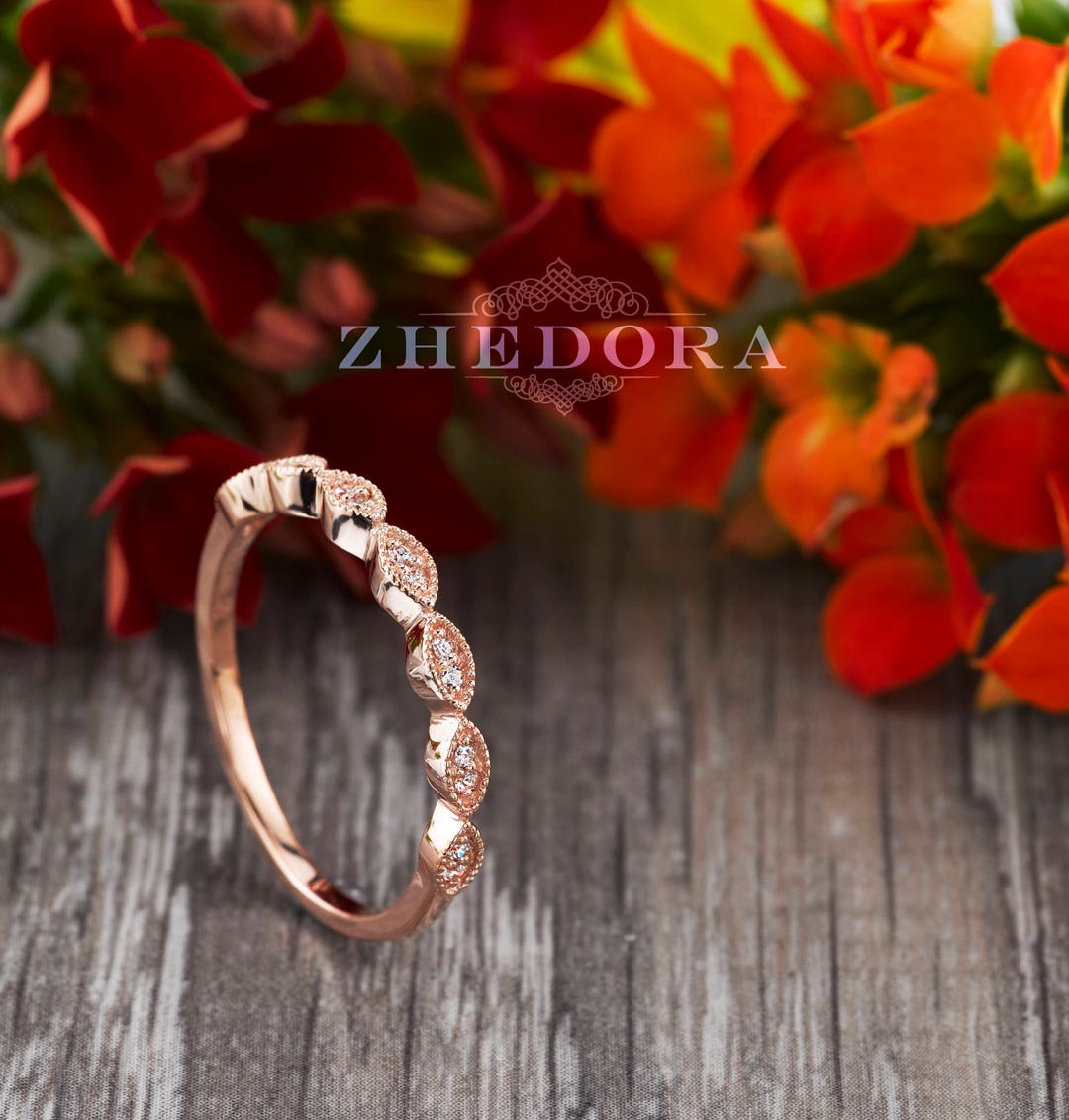 Rose Scalloped Wedding Band in 14k /18k, Art Deco Band , Stackable Band ...