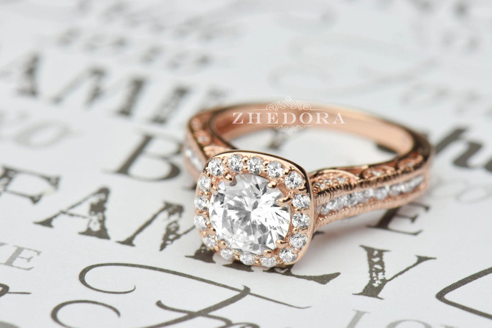 Rose Gold Round Engagement Ring in 14k/18k, Forever One Moissanite ...