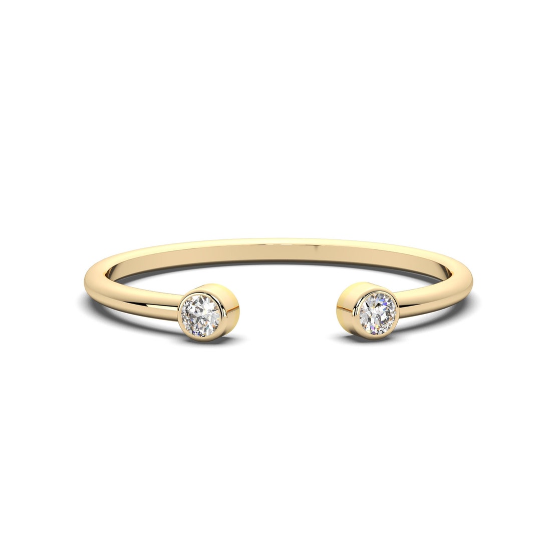Dual Diamond Gold Ring / Open Diamond Ring / Two Diamond Ring / Promise ...