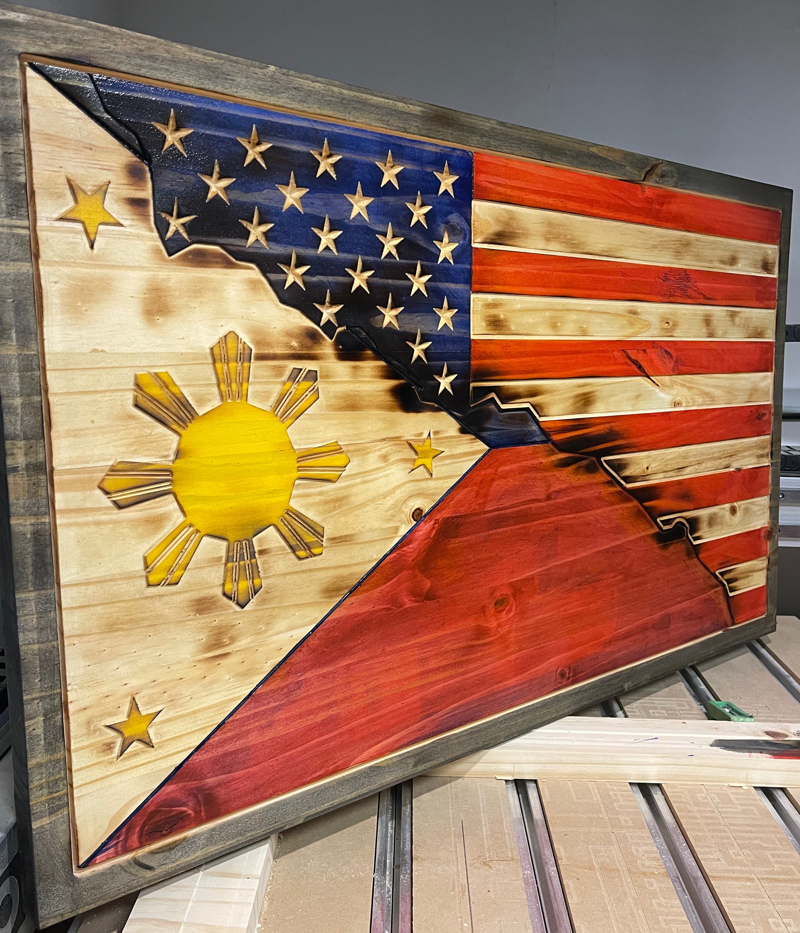 Filipino American Wooden Flag Philippines America Fil-am Pinoy United ...