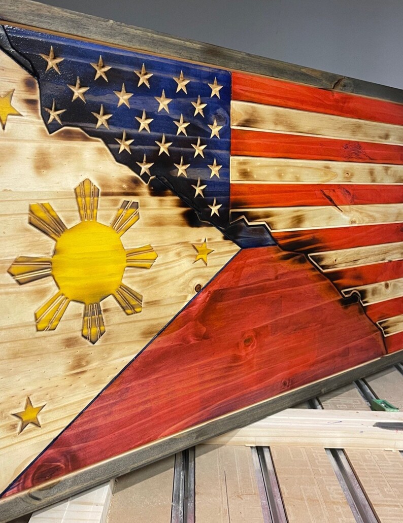 Filipino American Wooden Flag Philippines America Fil-am Pinoy United ...
