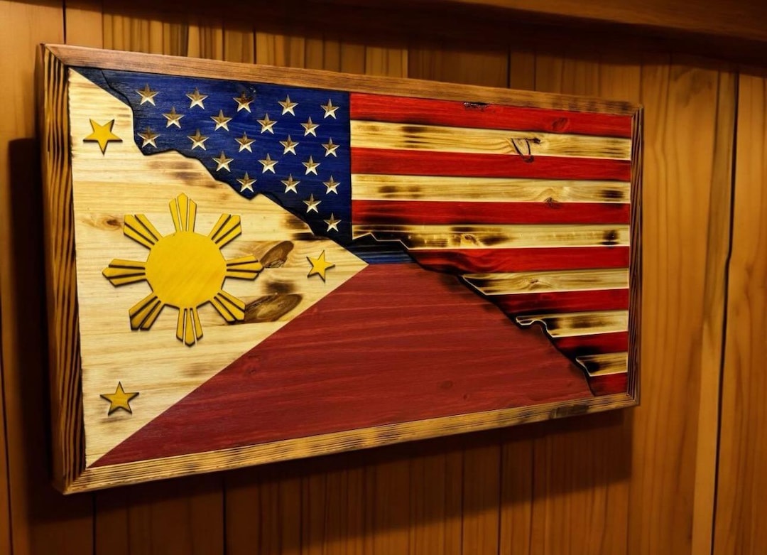 Filipino American Wooden Flag Philippines America Fil-am Pinoy United ...
