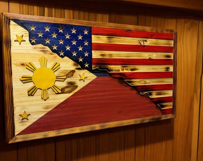 Filipino American Wooden Flag Philippines America Fil-am Pinoy United ...