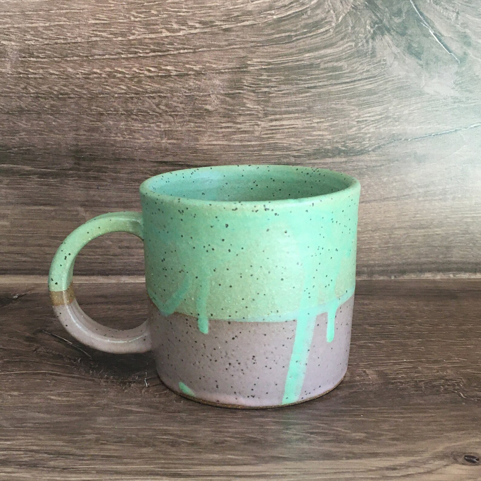 Speckled Pink and Green Colorblock Ceramic Coffee Mug - Etsy