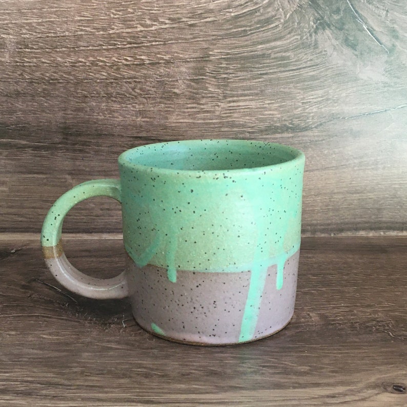 Speckled Pink and Green Colorblock Ceramic Coffee Mug - Etsy