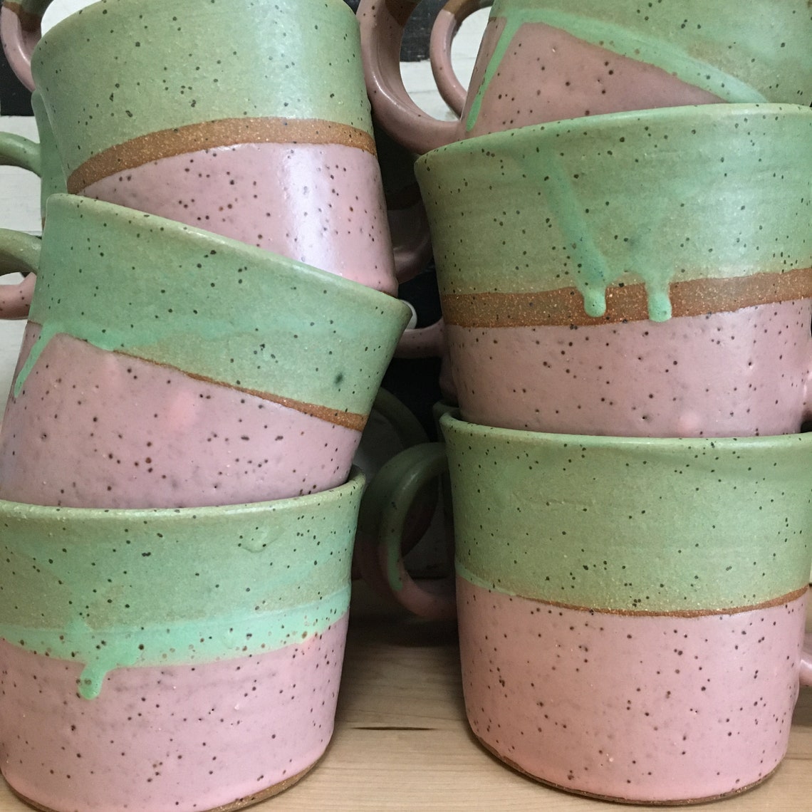 Speckled Pink and Green Colorblock Ceramic Coffee Mug - Etsy