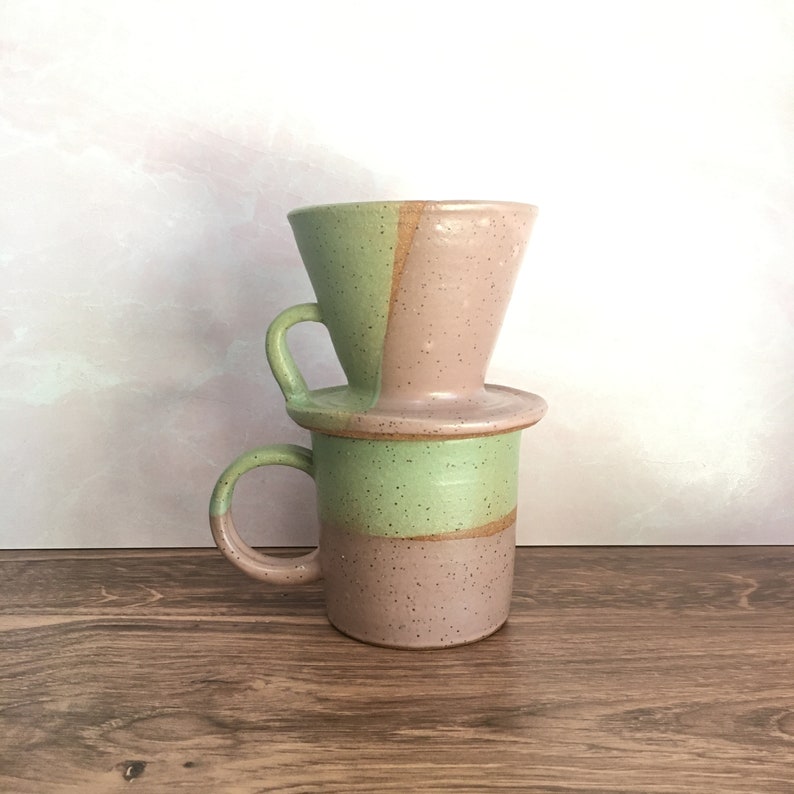 Speckled Pink and Green Colorblock Ceramic Coffee Mug - Etsy