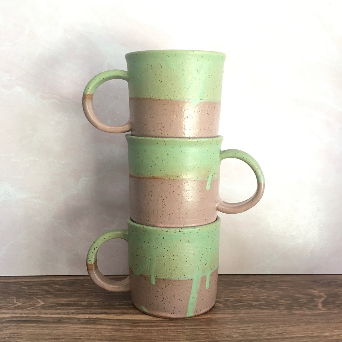 Speckled Pink and Green Colorblock Ceramic Coffee Mug - Etsy