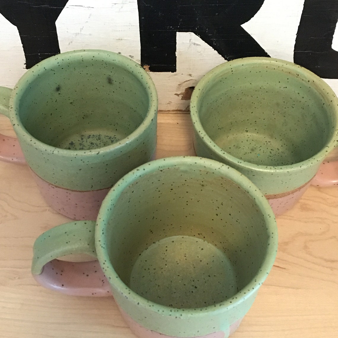 Speckled Pink and Green Colorblock Ceramic Coffee Mug | Etsy