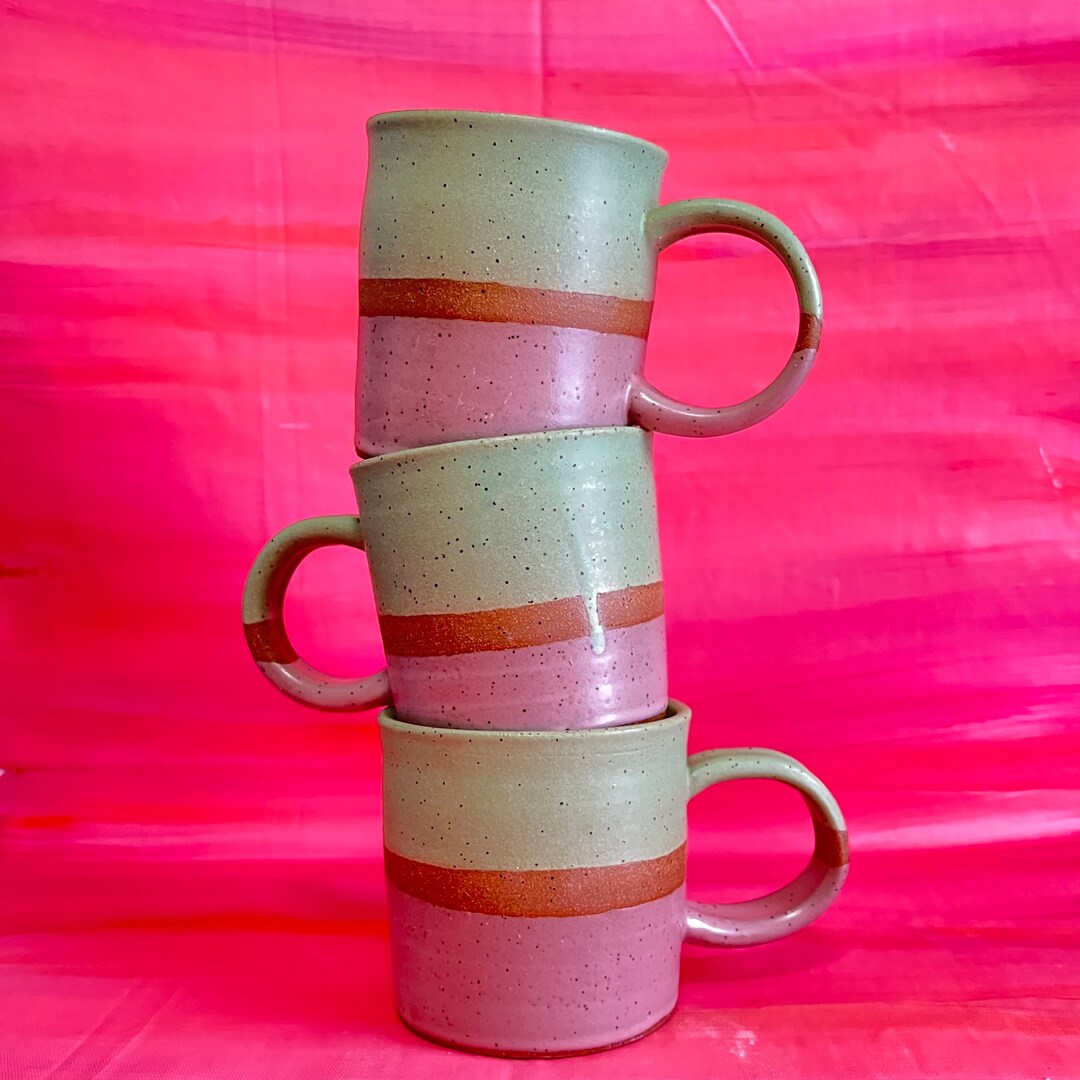 Speckled Pink and Green Colorblock Ceramic Coffee Mug - Etsy