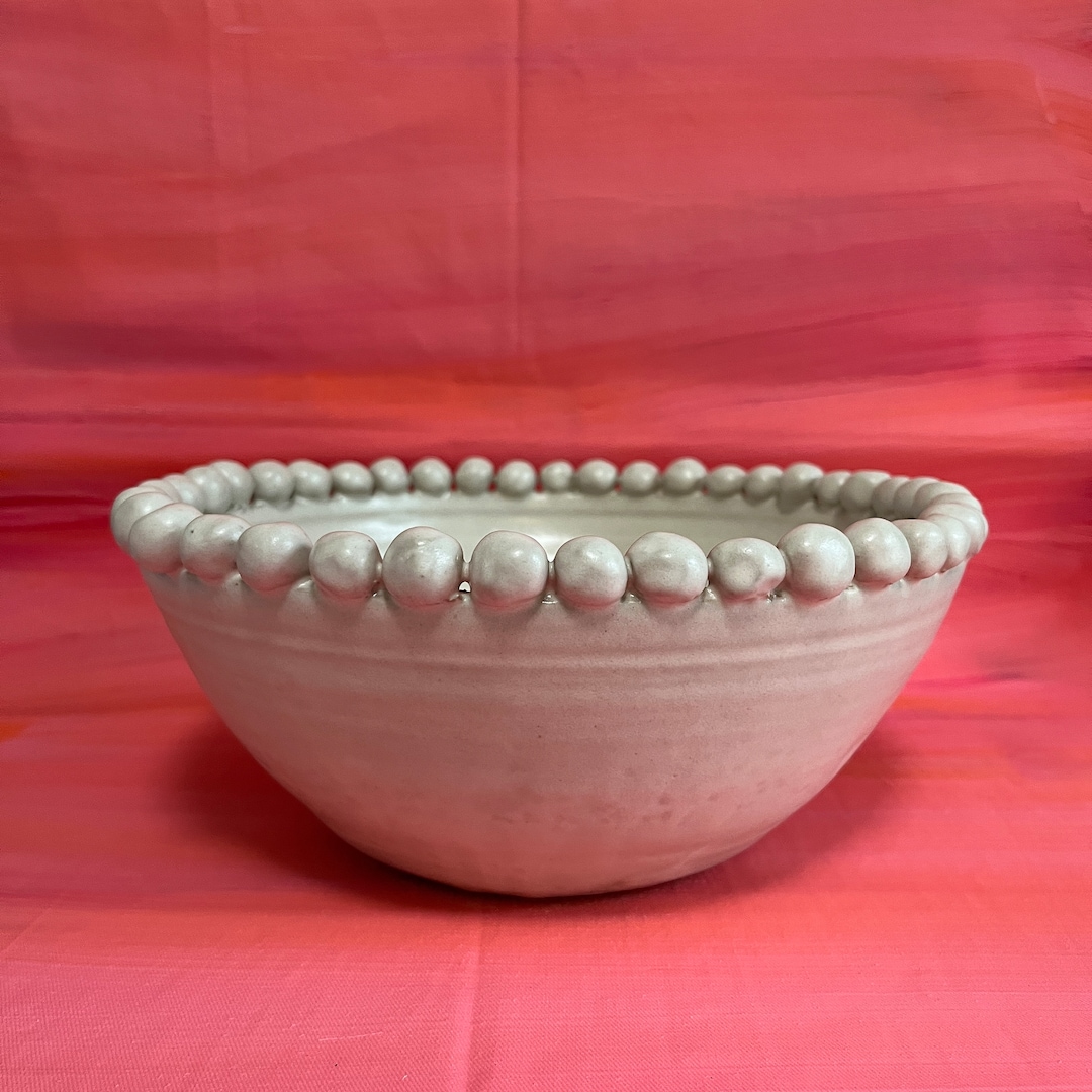 White Beaded Rim Ceramic Serving Bowls - Etsy