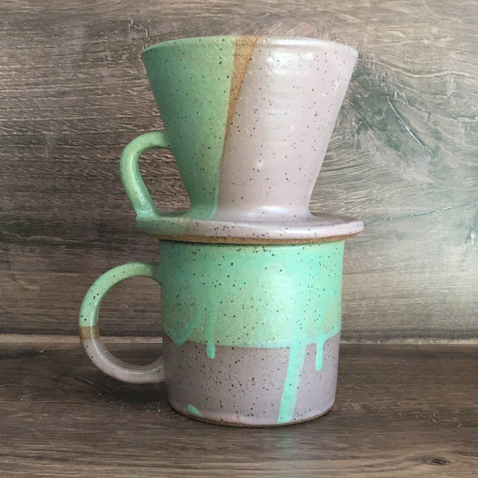 Speckled Pink and Green Colorblock Ceramic Coffee Mug - Etsy