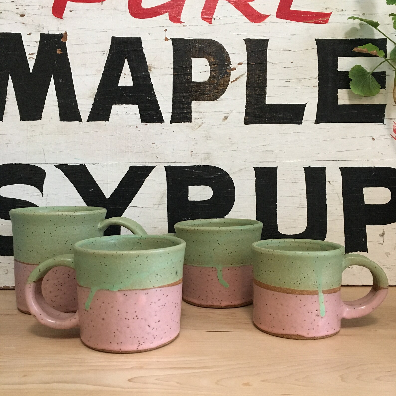 Speckled Pink and Green Colorblock Ceramic Coffee Mug | Etsy