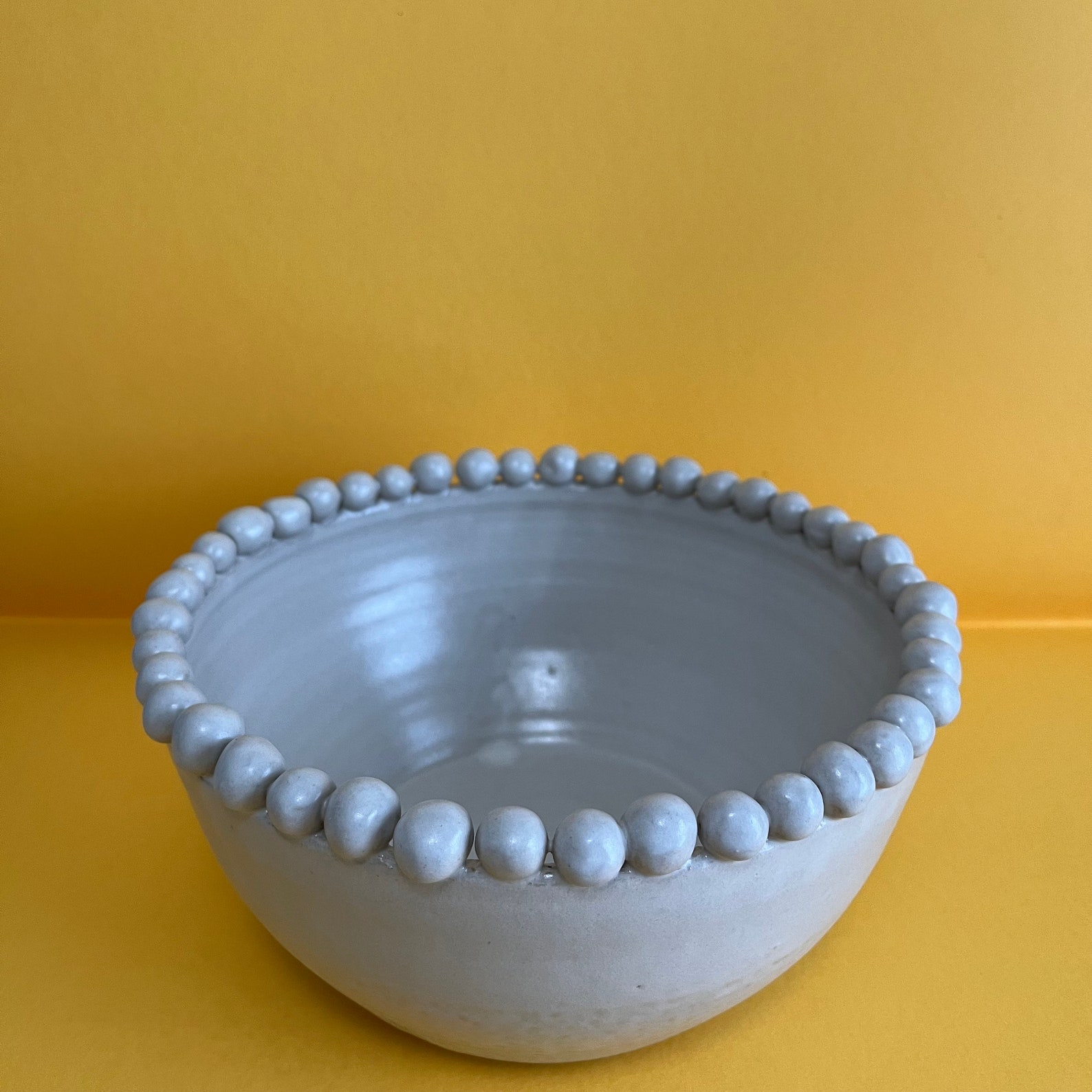 White Beaded Rim Ceramic Serving Bowls - Etsy