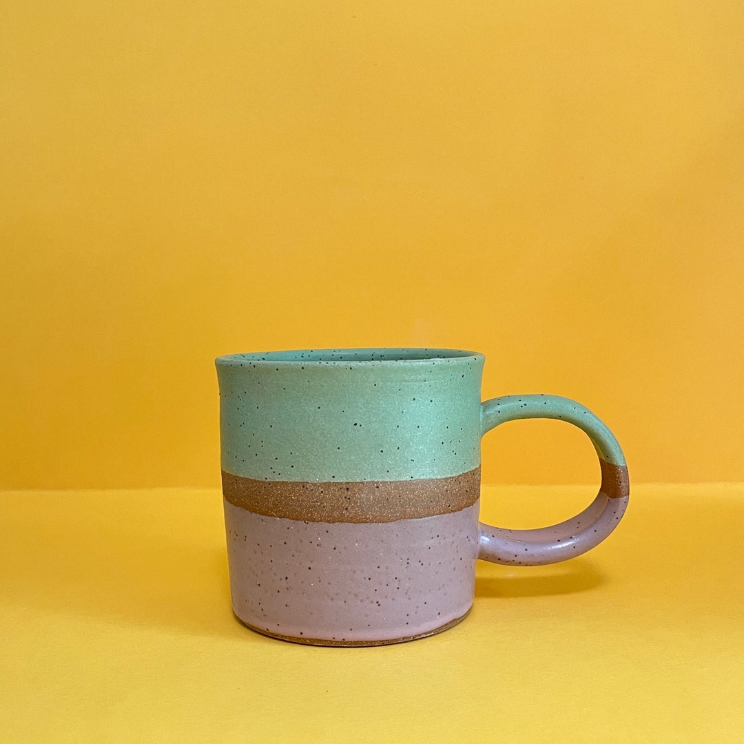 Speckled Pink and Green Colorblock Ceramic Coffee Mug - Etsy