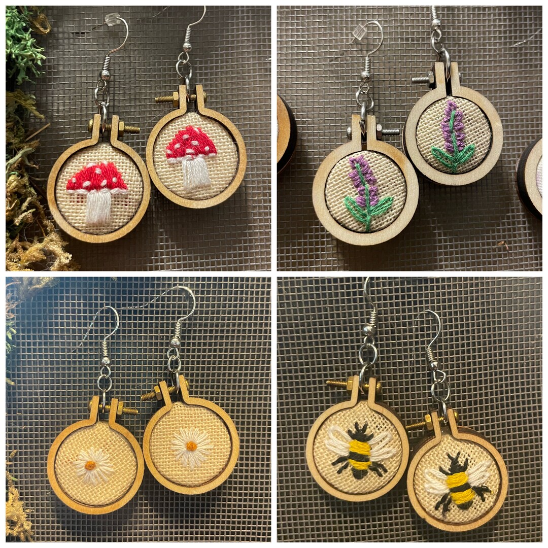 Hand Embroidered Earrings - Etsy UK